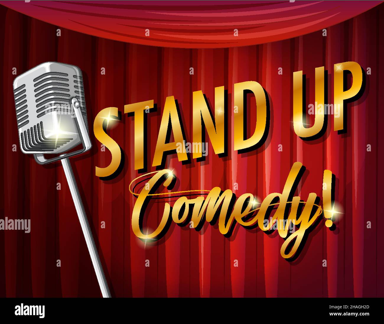 Stand up comedy banner with vintage microphone illustration Stock ...