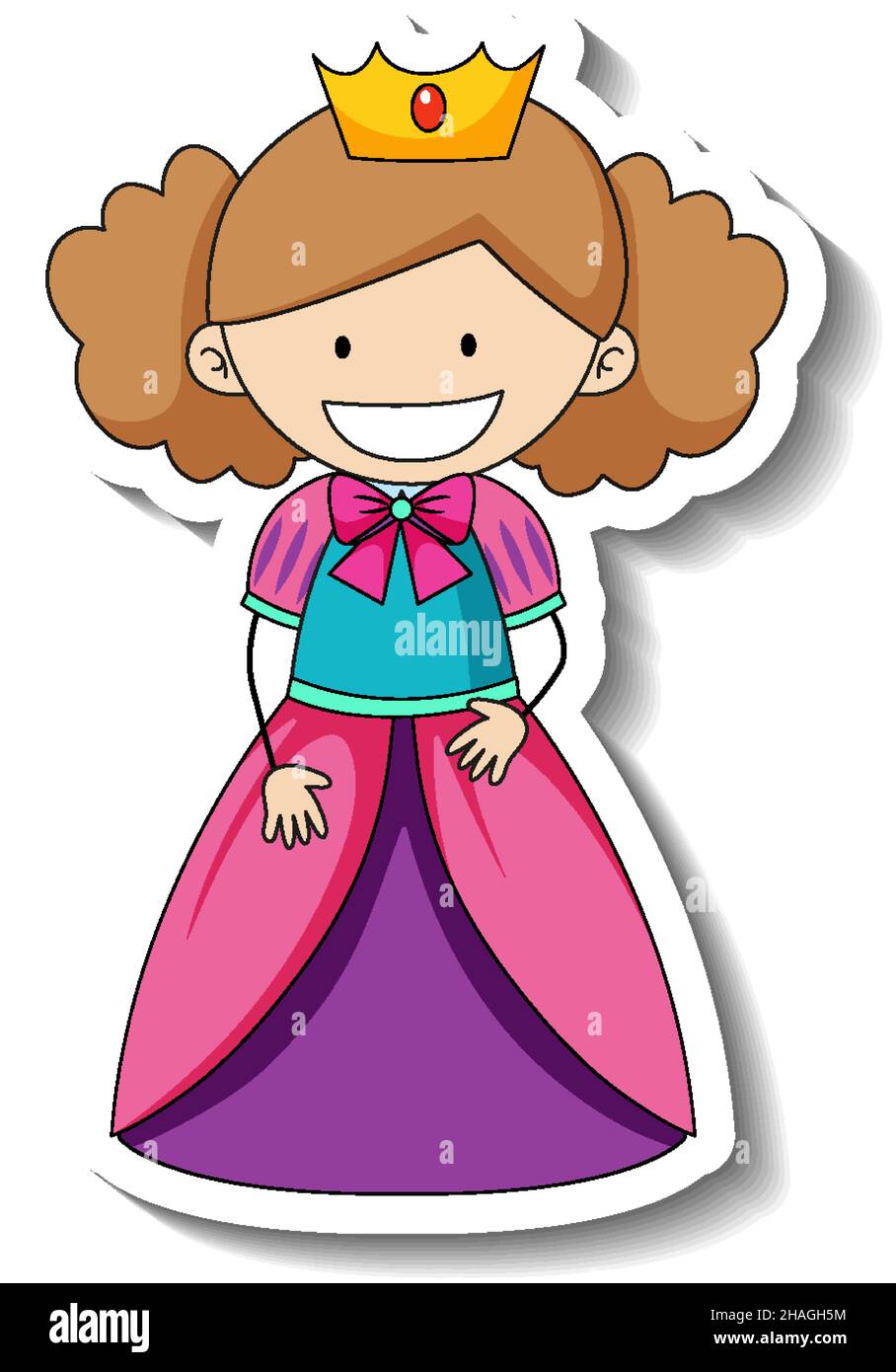 Sticker template with a little princess cartoon character isolated ...