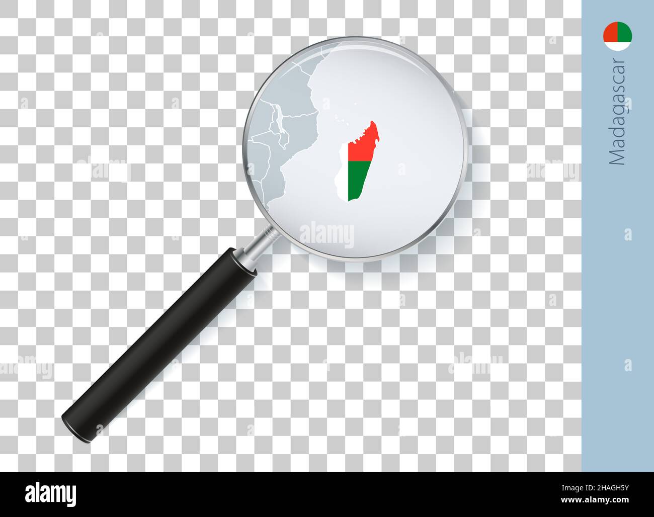 Madagascar map with flag in magnifying glass on transparent background ...