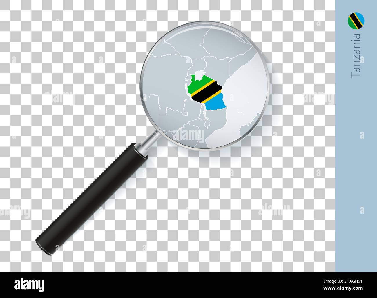 Tanzania map with flag in magnifying glass on transparent background ...