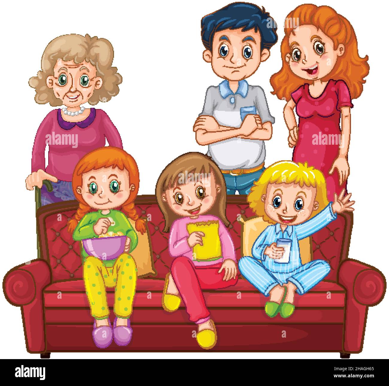 Happy family cartoon character on white background illustration Stock ...