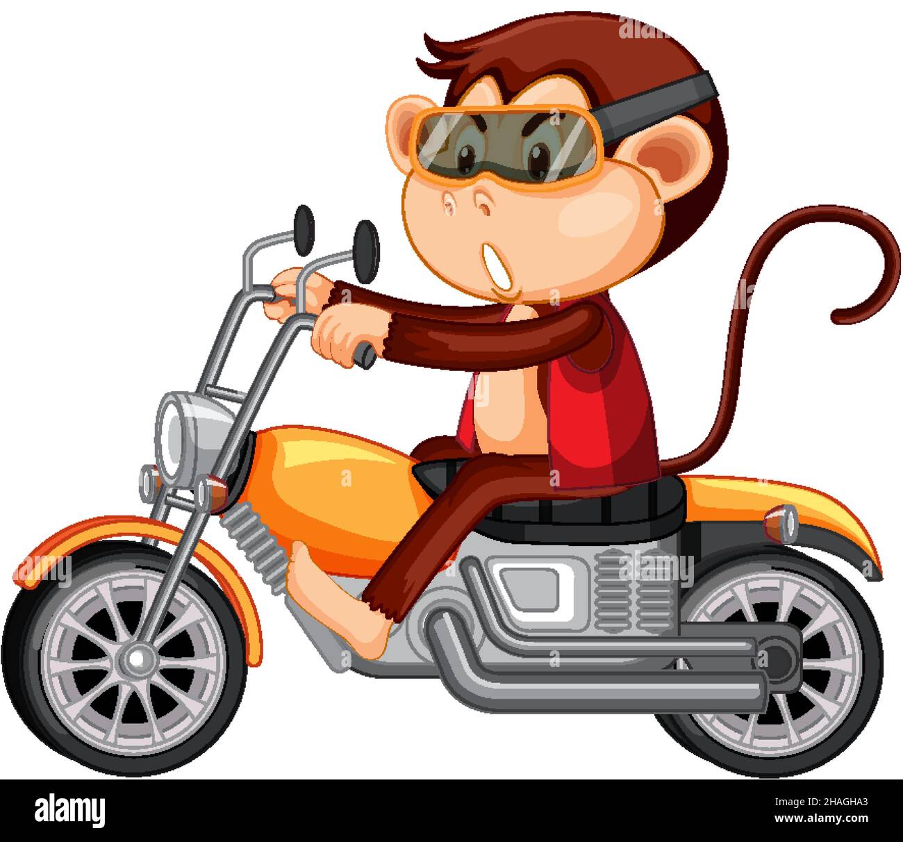 Little monkey riding motorcycle on white background illustration Stock ...