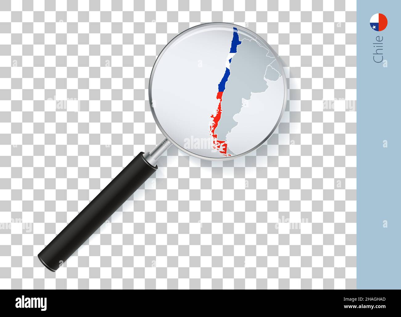 Chile map with flag in magnifying glass on transparent background ...