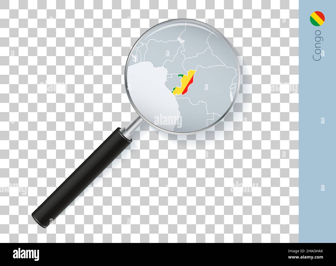 Congo map with flag in magnifying glass on transparent background ...