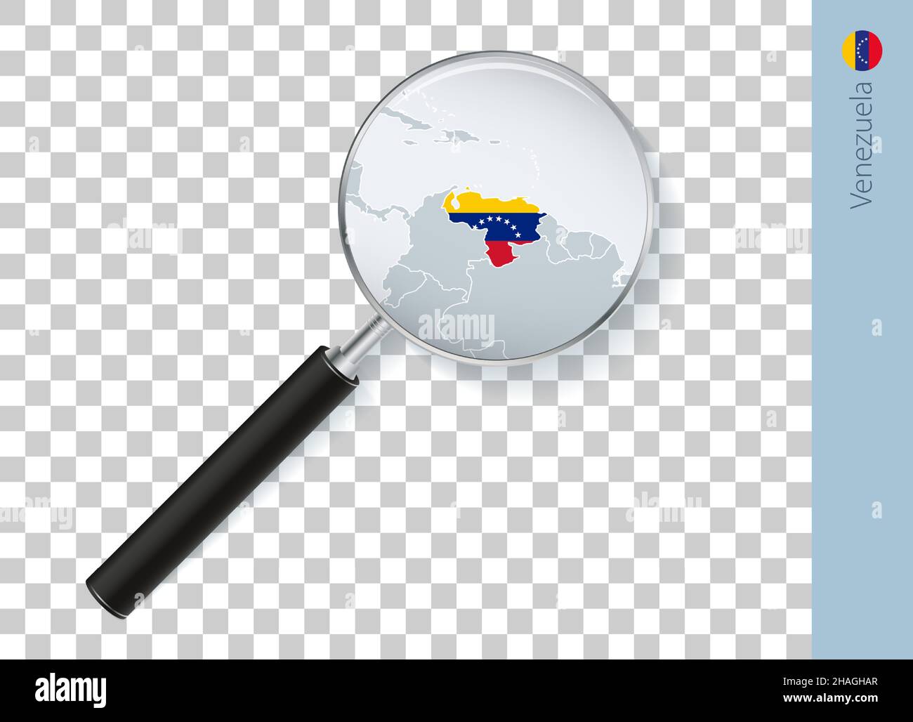 Venezuela map with flag in magnifying glass on transparent background ...