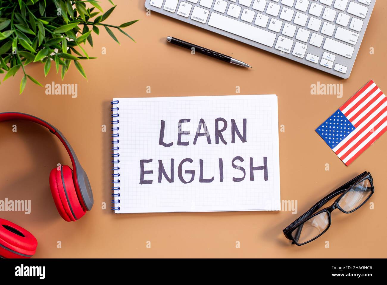 Learnging English concept. Handwritten text on notebook on student ...