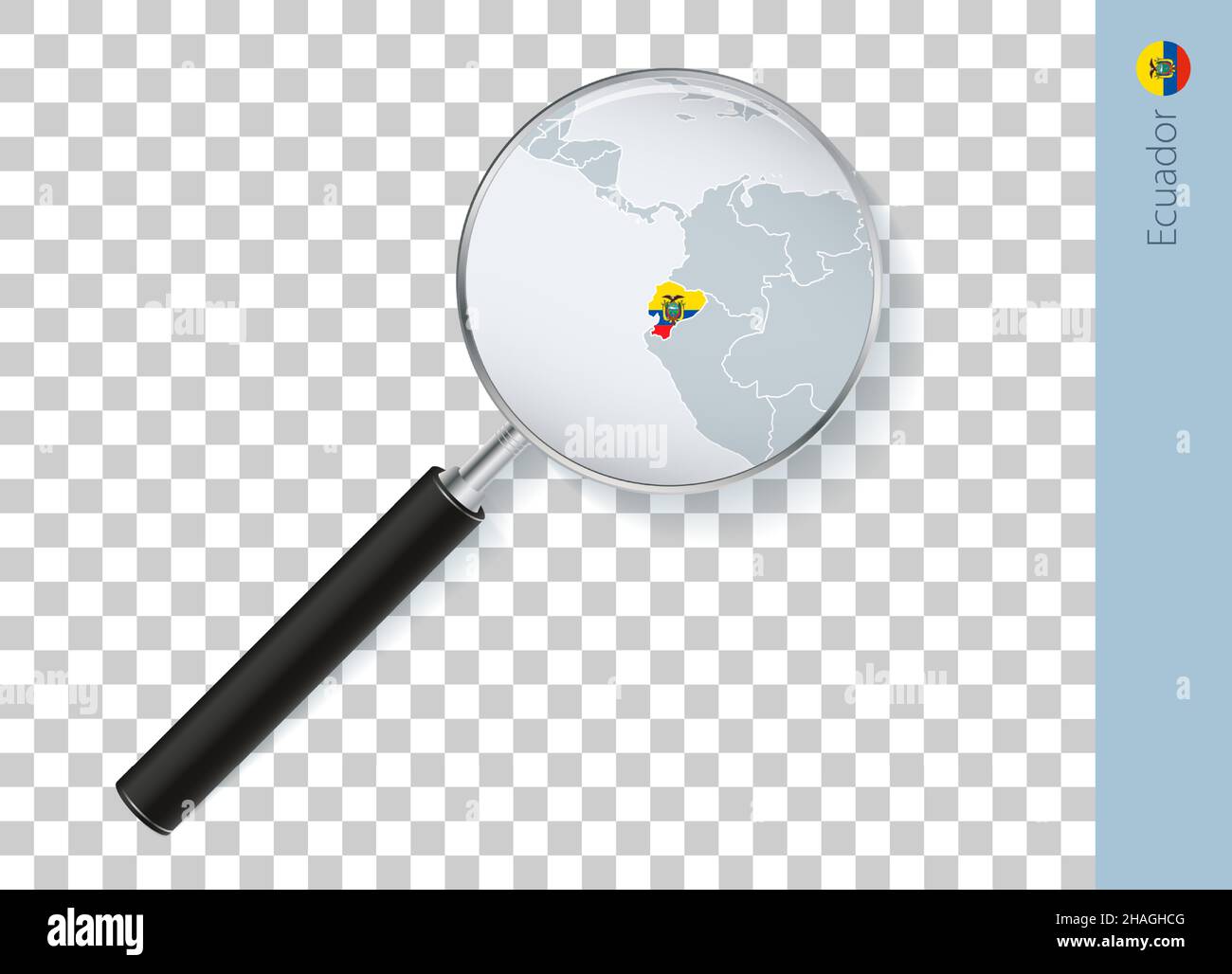 Ecuador map with flag in magnifying glass on transparent background ...