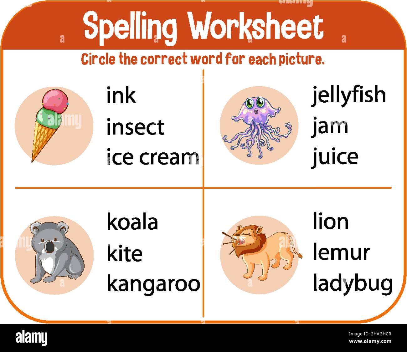 Spelling worksheet template for kids illustration Stock Vector Image ...