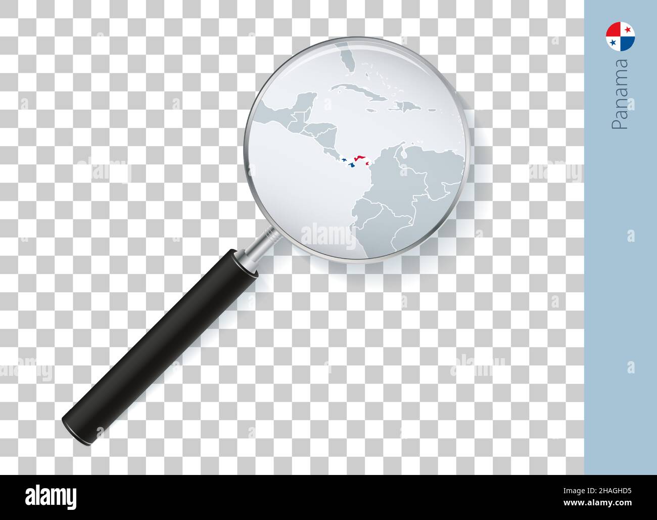 Panama map with flag in magnifying glass on transparent background. Vector loupe with map Stock ...