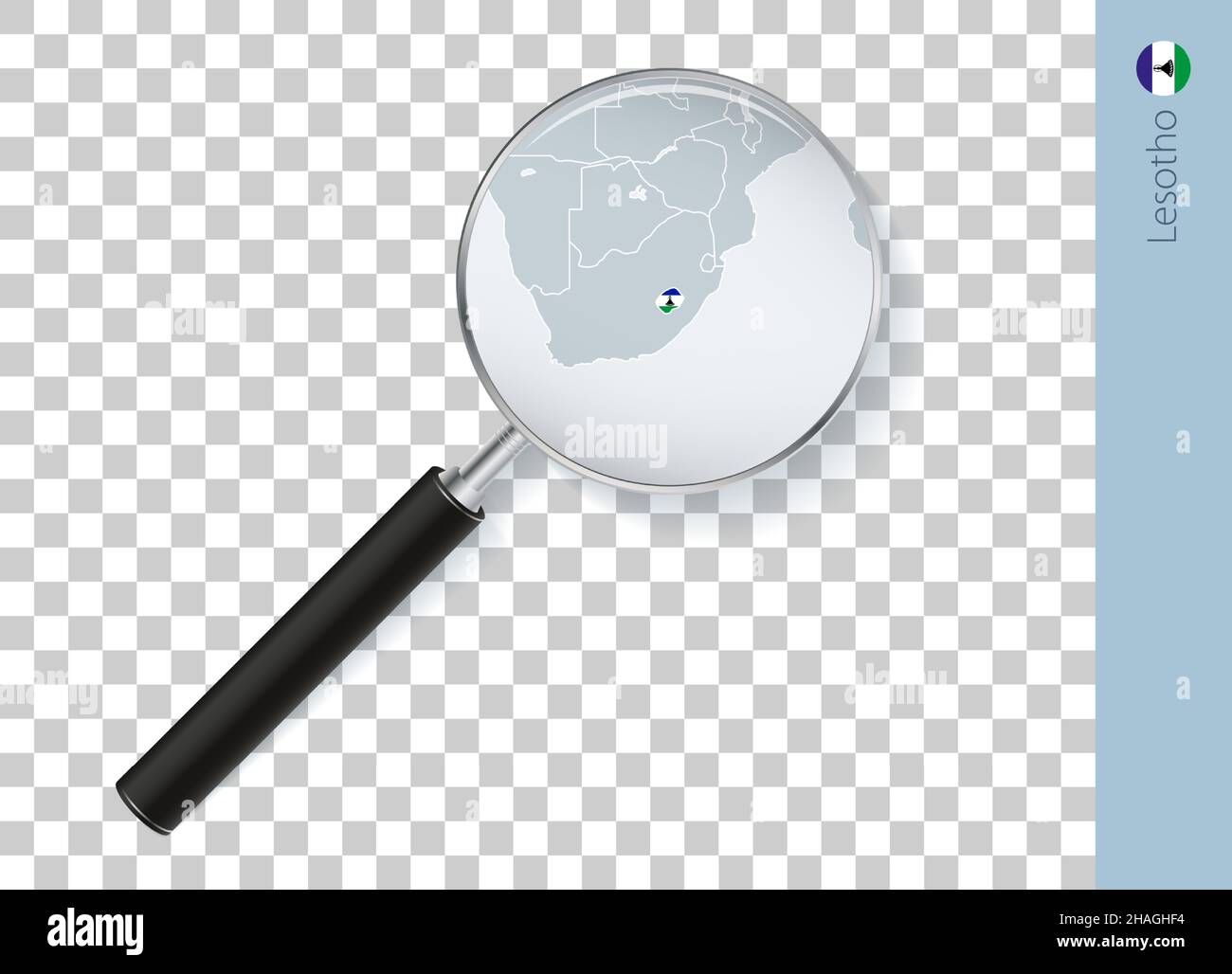 Lesotho map with flag in magnifying glass on transparent background ...
