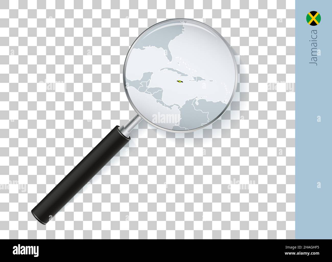 Jamaica map with flag in magnifying glass on transparent background ...