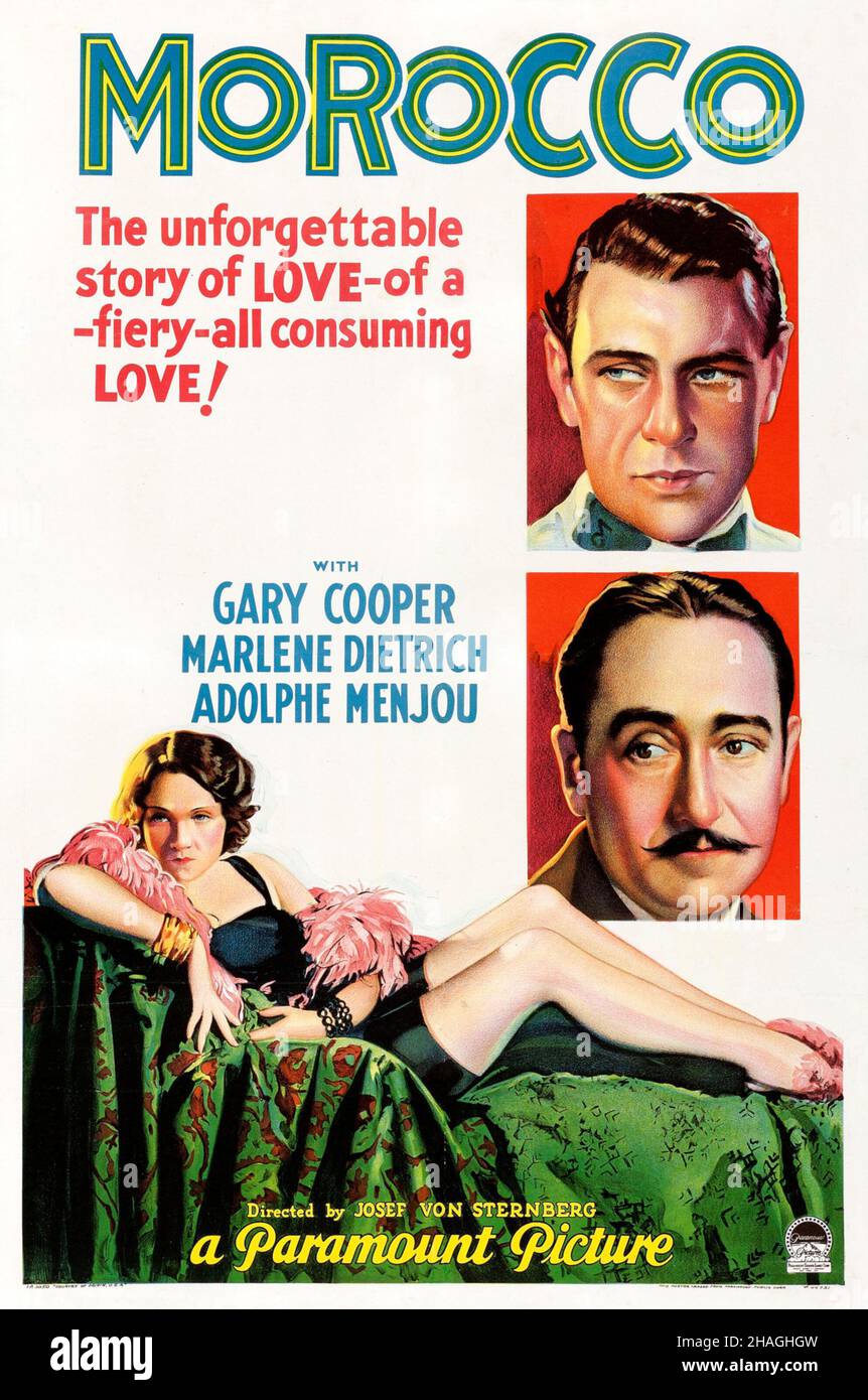 MARLENE DIETRICH, ADOLPHE MENJOU and GARY COOPER in MOROCCO (1930 ...