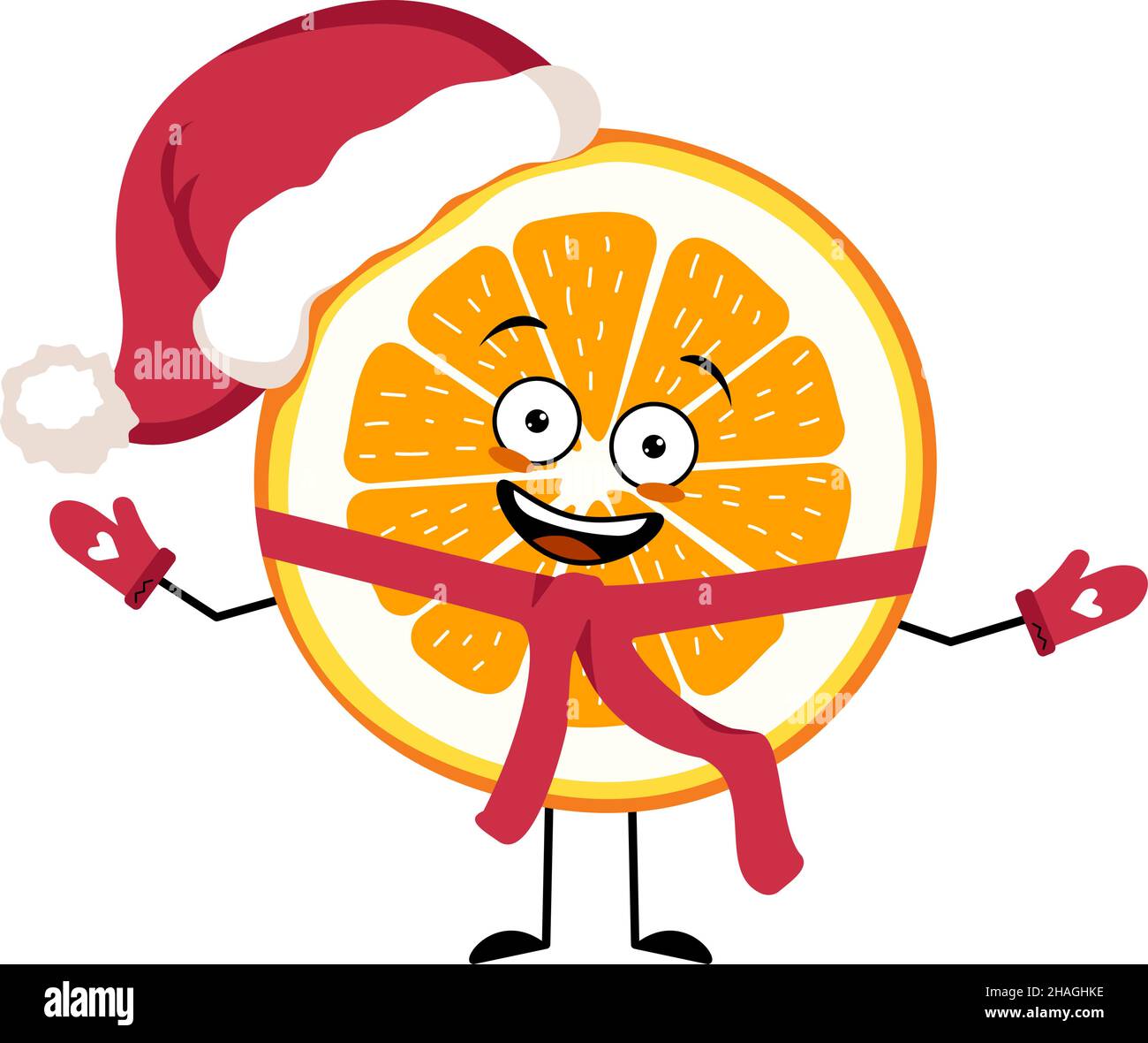 Orange Santa character with happy emotion, joyful face, smile eyes ...