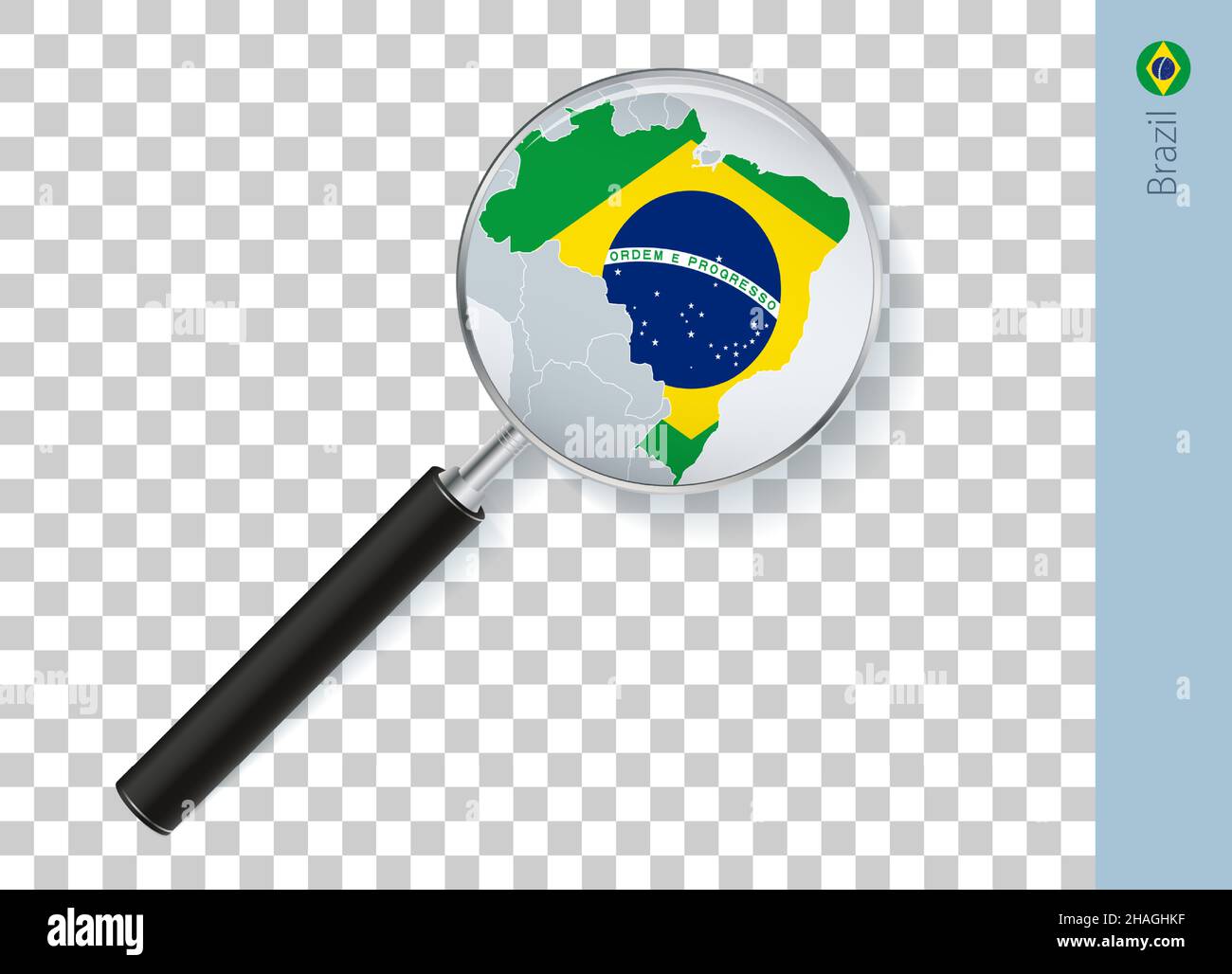 Brazil map with flag in magnifying glass on transparent background ...