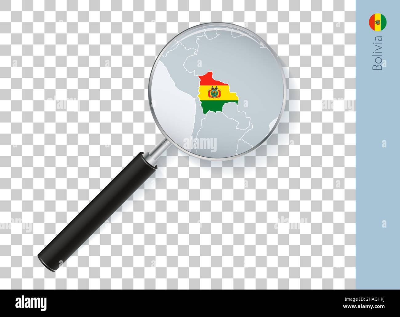 Bolivia map with flag in magnifying glass on transparent background ...