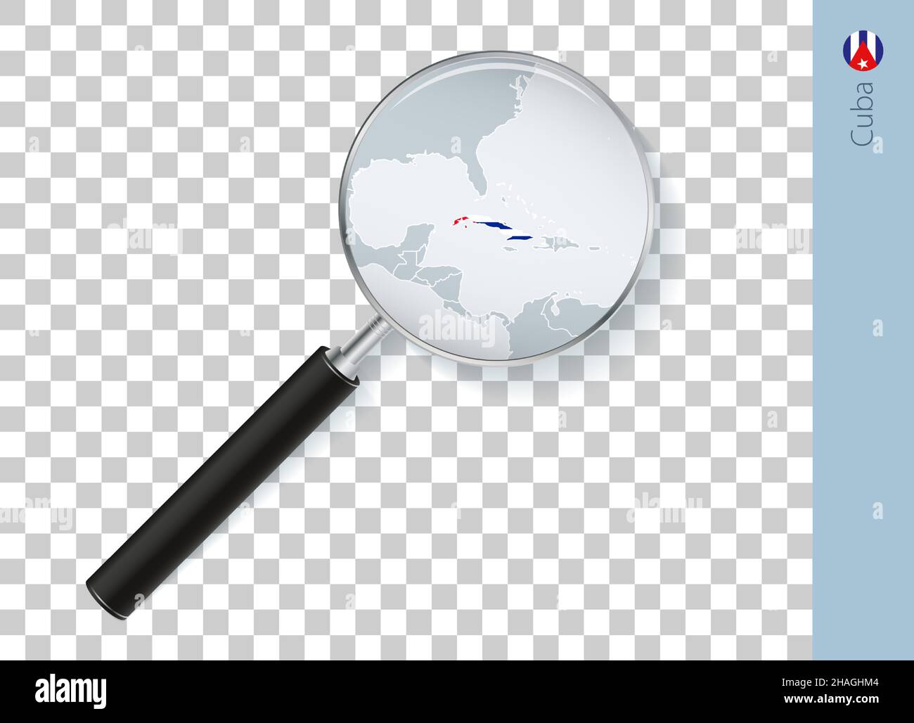 Cuba map with flag in magnifying glass on transparent background ...