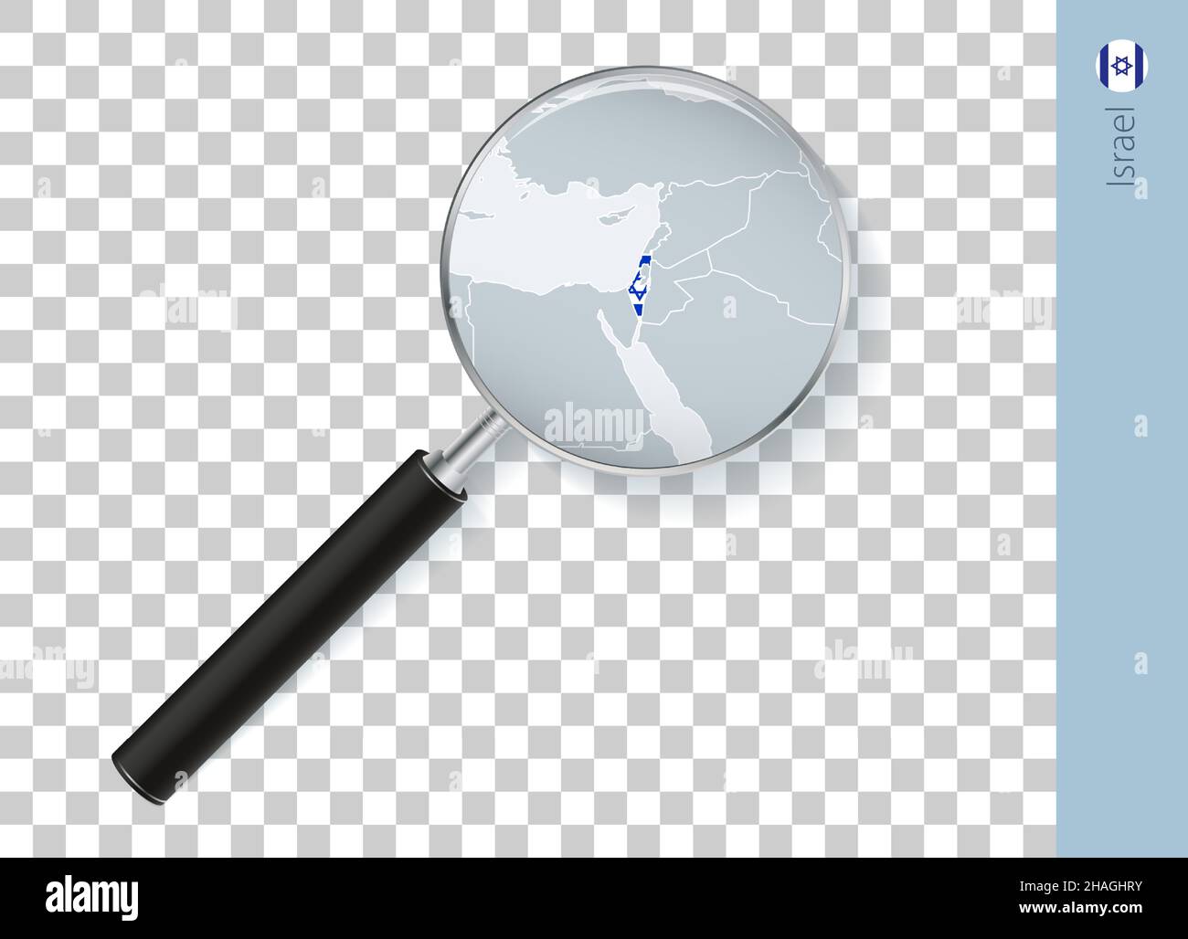 Israel map with flag in magnifying glass on transparent background ...