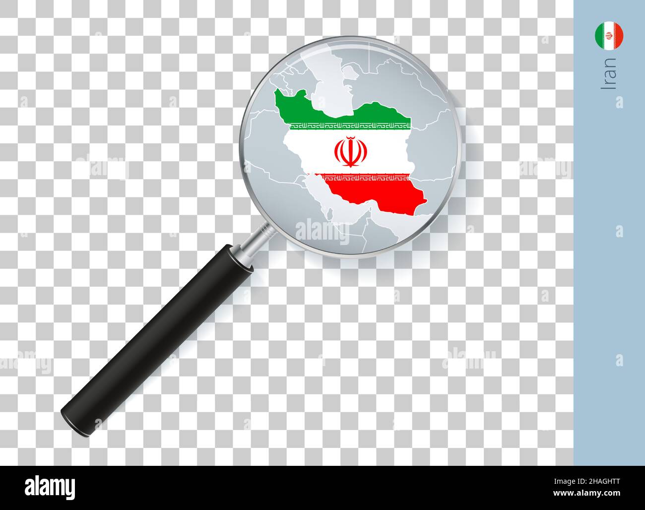Iran map with flag in magnifying glass on transparent background ...