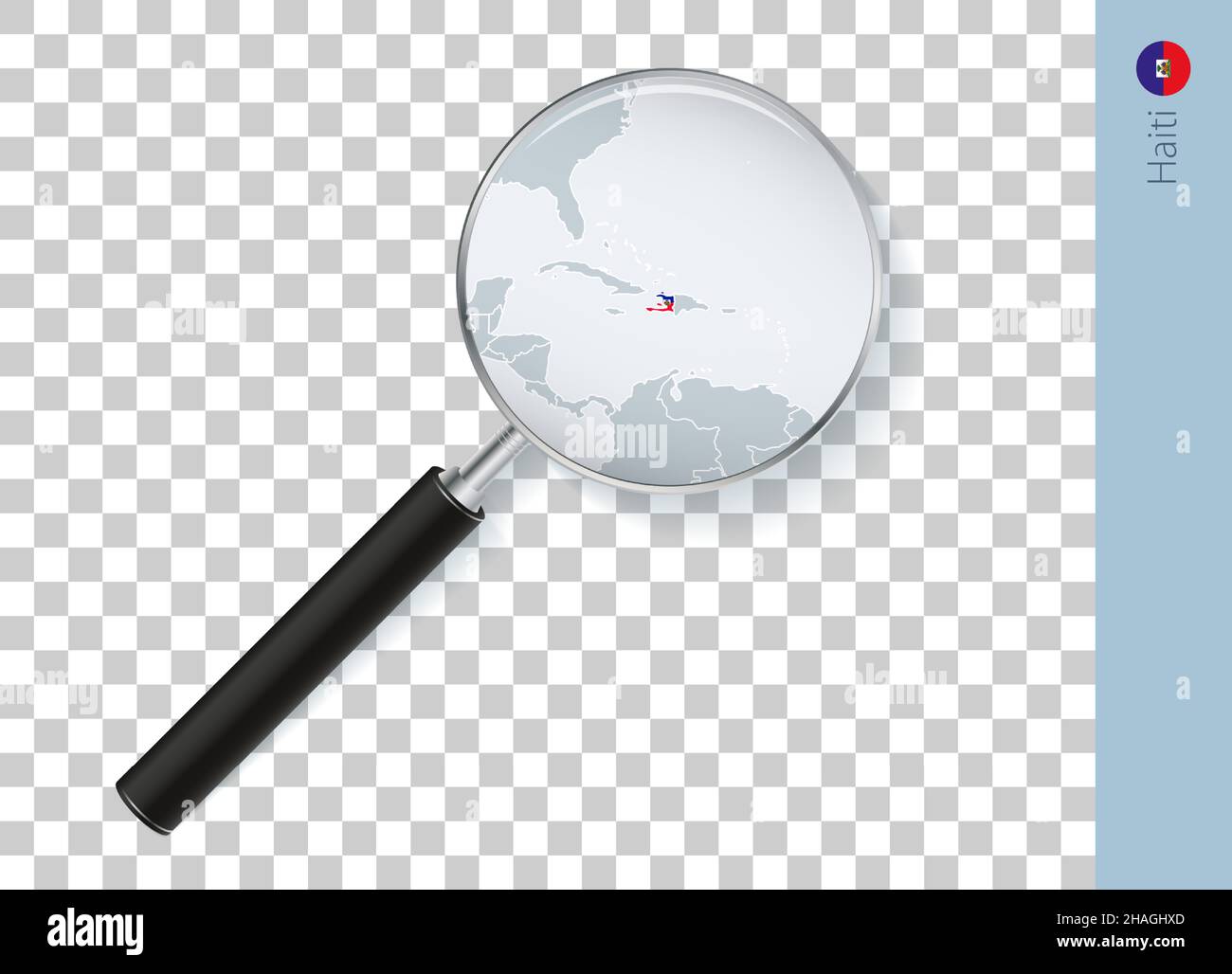 Haiti map with flag in magnifying glass on transparent background ...