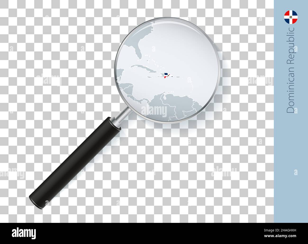 Dominican Republic map with flag in magnifying glass on transparent ...