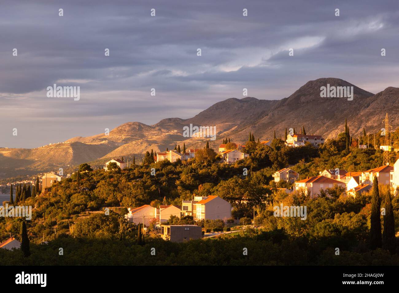 Mountains in the Adriatic coast. Dramatic weather. District of Cavtat ...