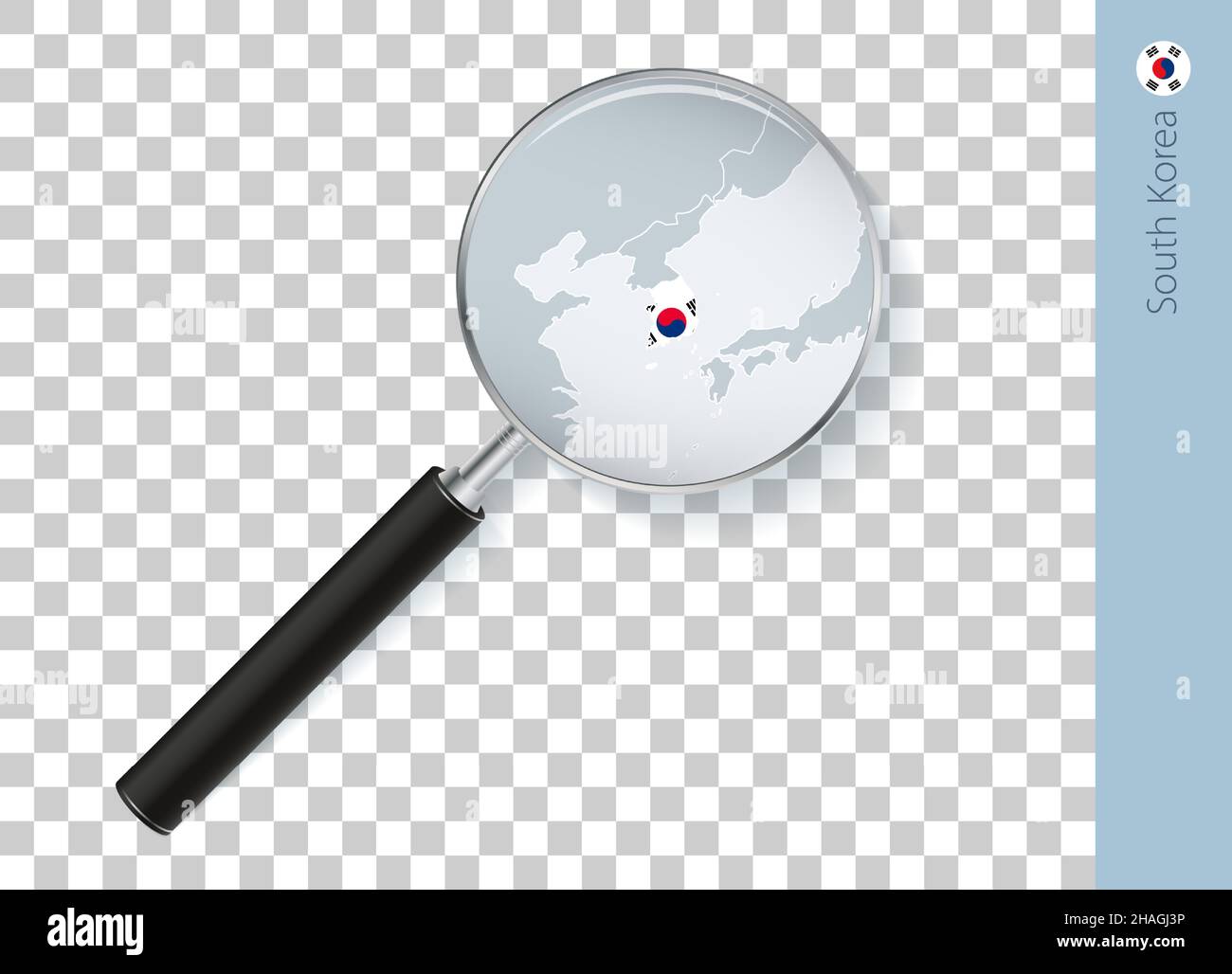 South Korea map with flag in magnifying glass on transparent background ...