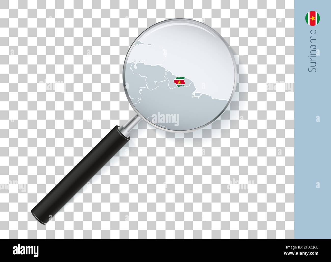 Suriname map with flag in magnifying glass on transparent background ...
