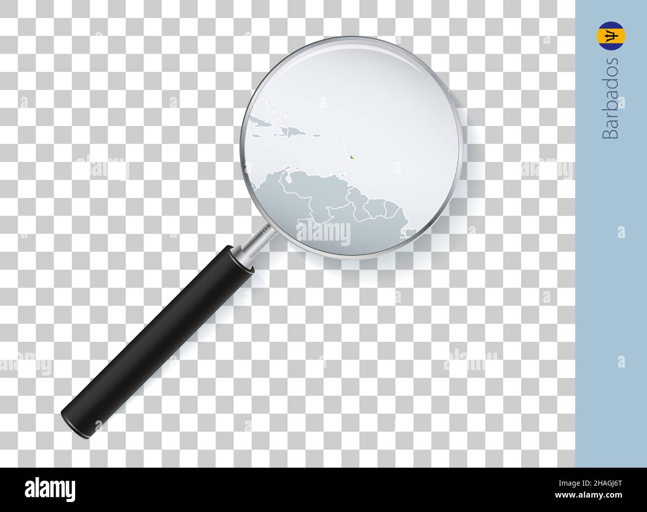 Barbados map with flag in magnifying glass on transparent background ...