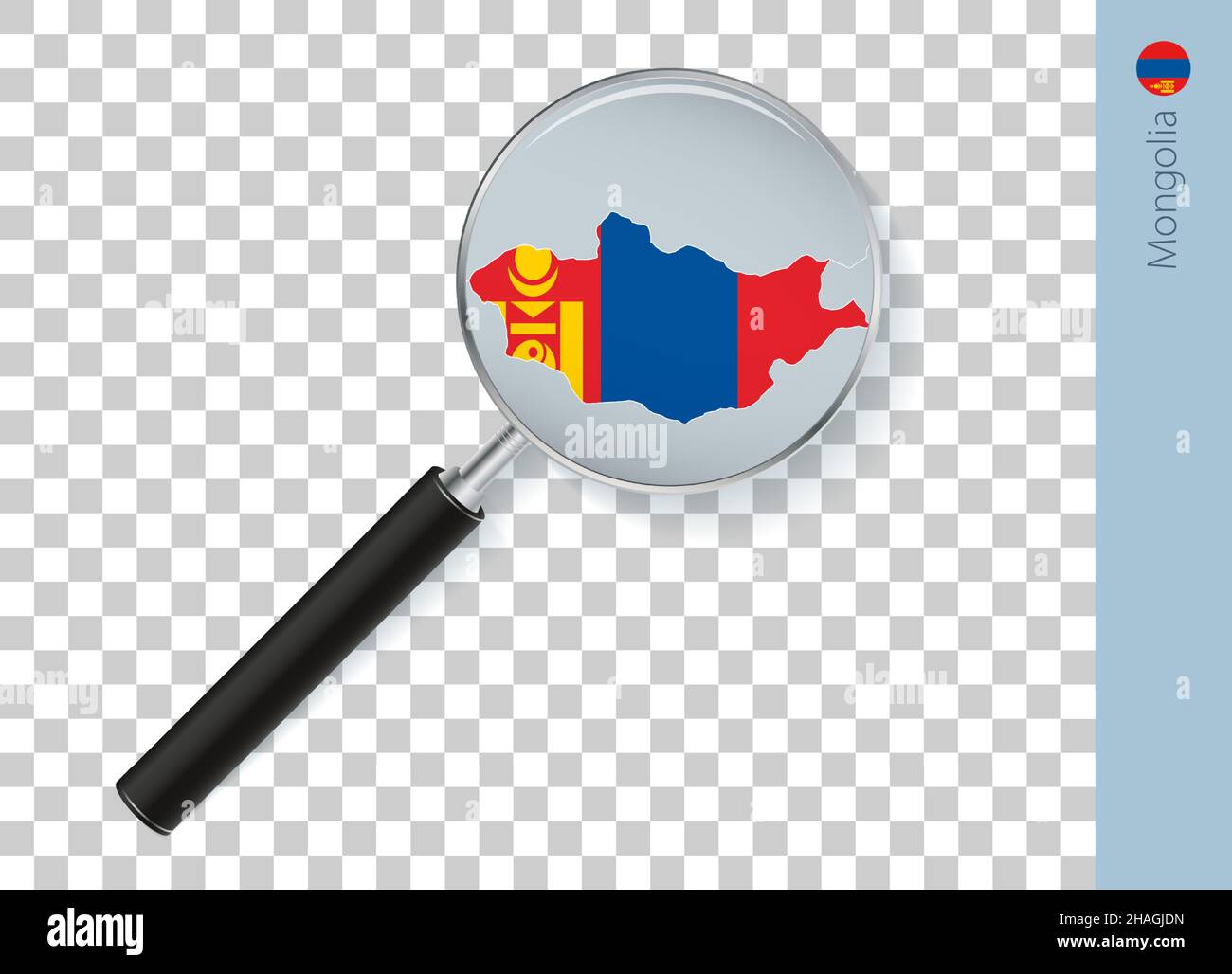 Mongolia map with flag in magnifying glass on transparent background ...