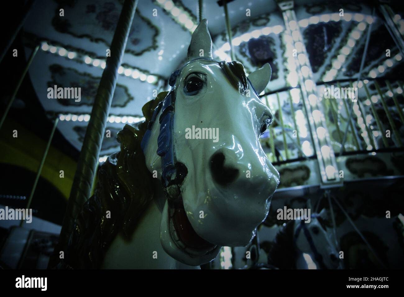 Closeup shot of a scary horse in a carousel Stock Photo - Alamy