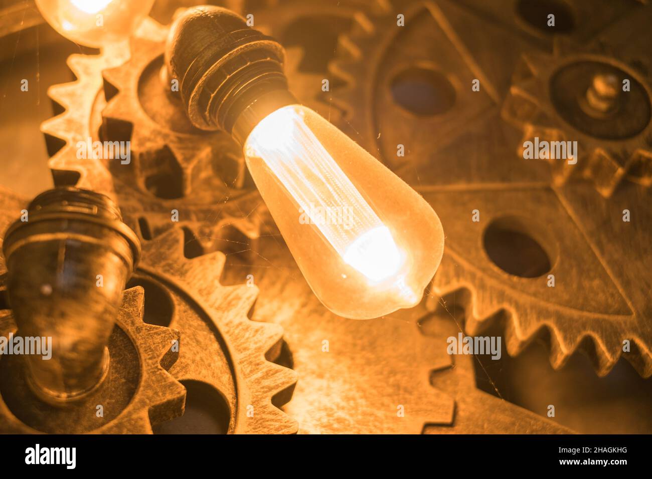 Steampunk architectural style design element of interior.Lamp bulbs ...