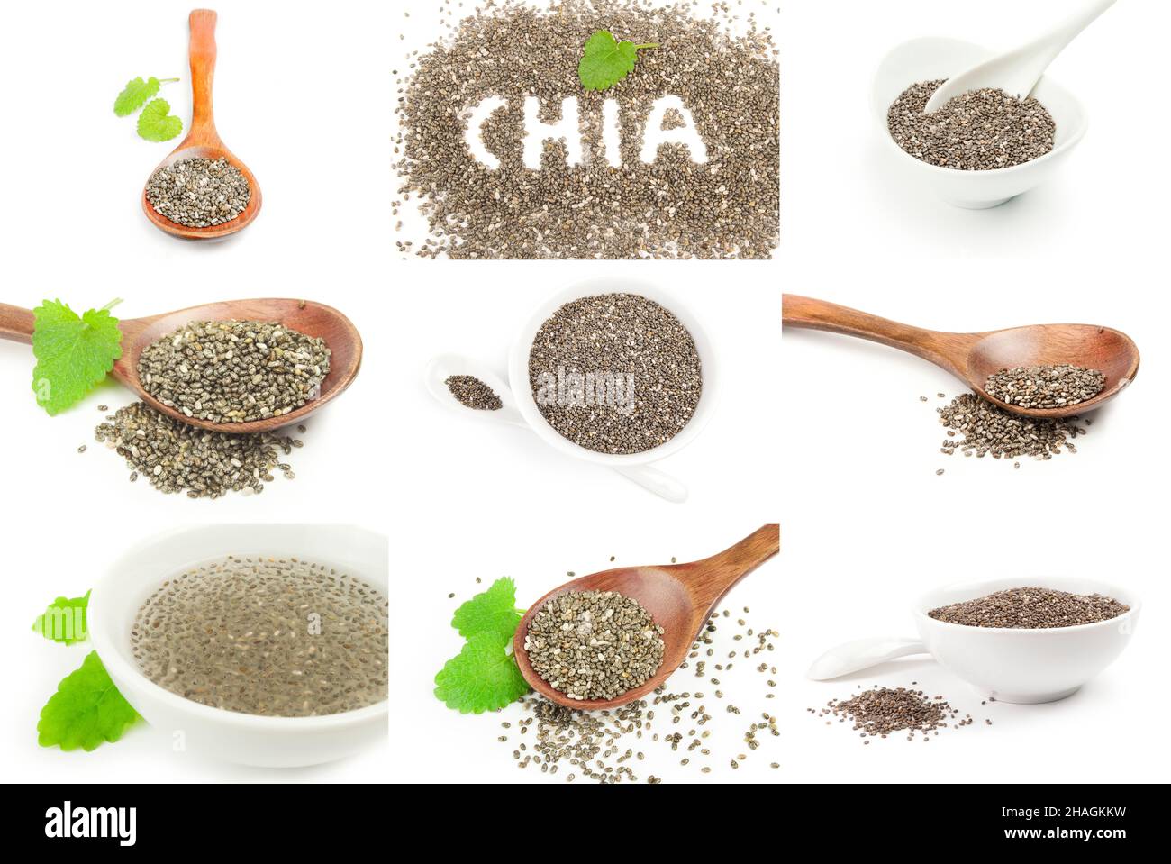 Set of nutritious chia seeds isolated on a white background cutout ...