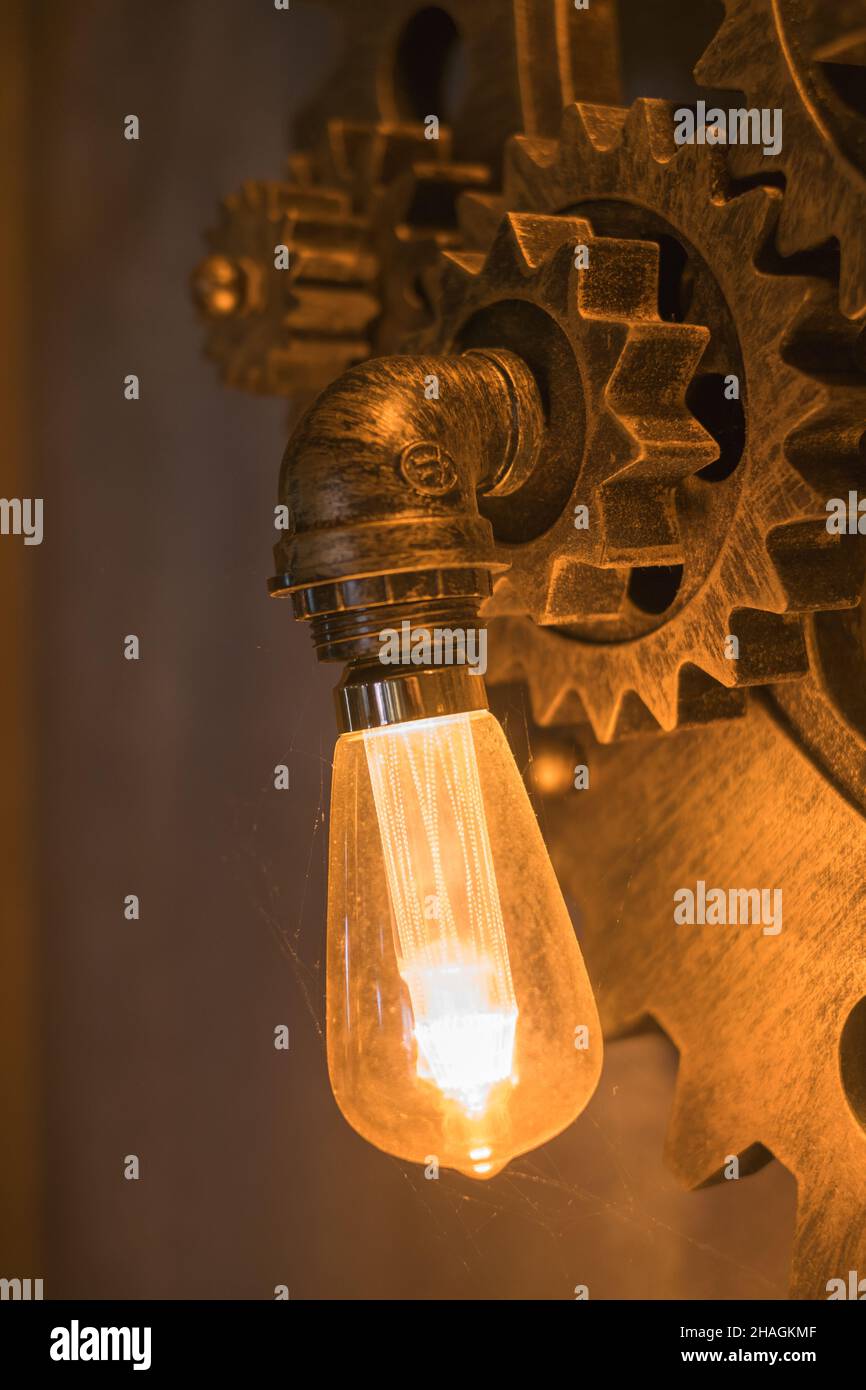 Steampunk architectural style design element of interior.Lamp bulbs ...