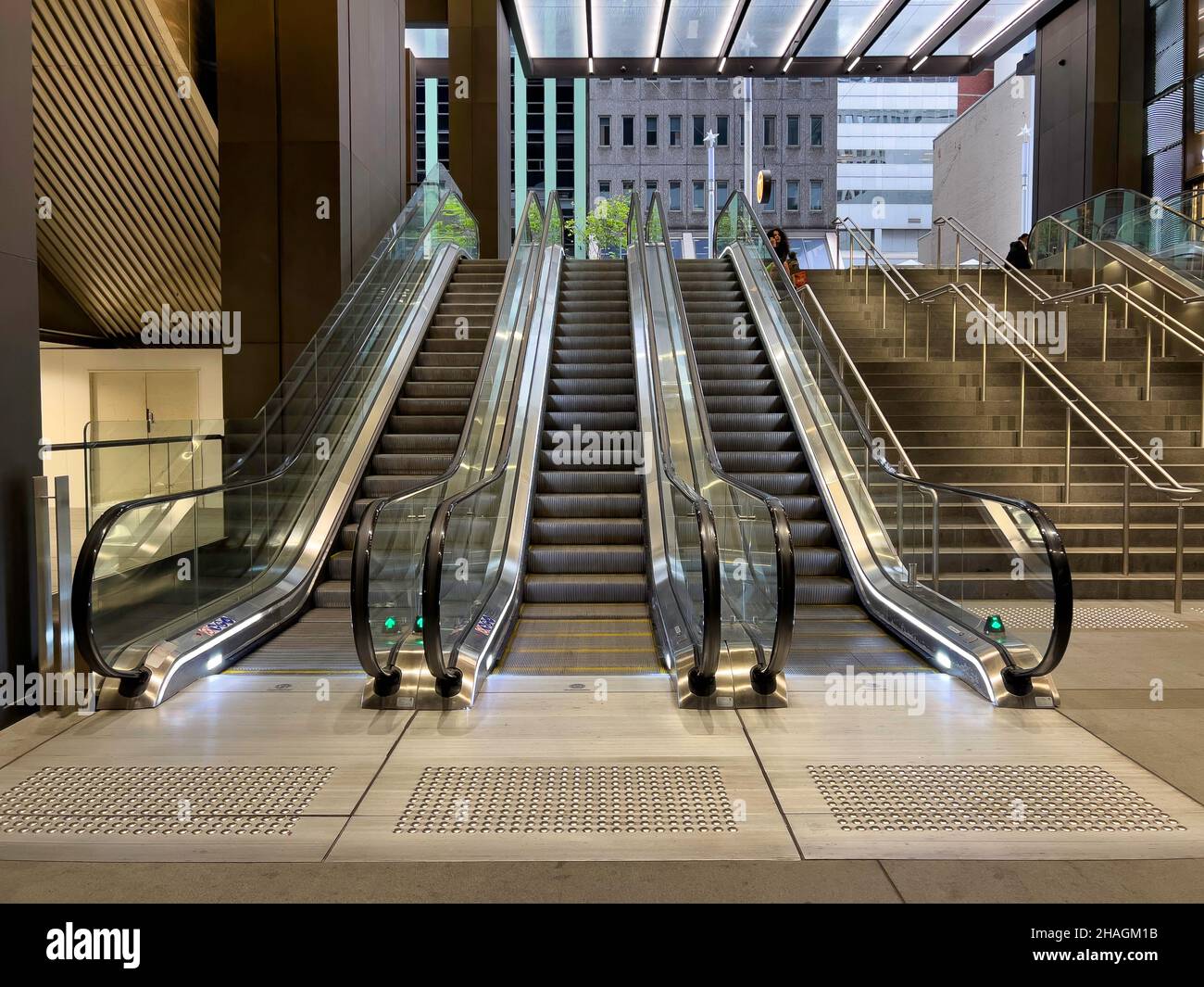 Escalator at Wynyard Walk, Wynyard station, Sydney NSW Australia Stock ...