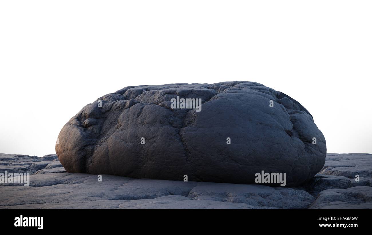 rocky ground with boulder isolated on white background, lava rock ...