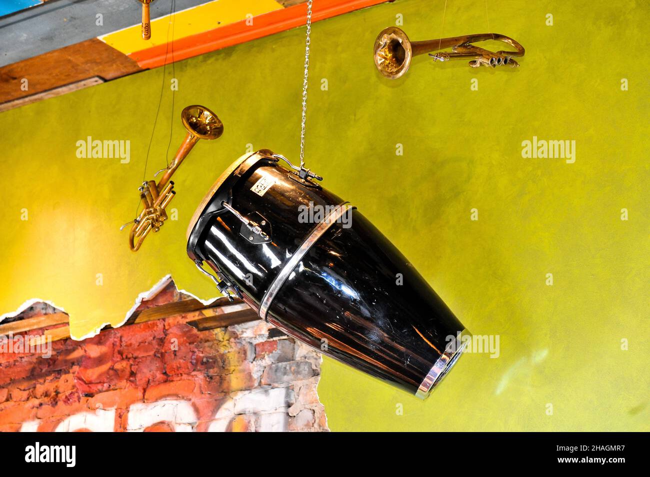 Colorful room with musical instruments hanging from the ceiling Stock ...