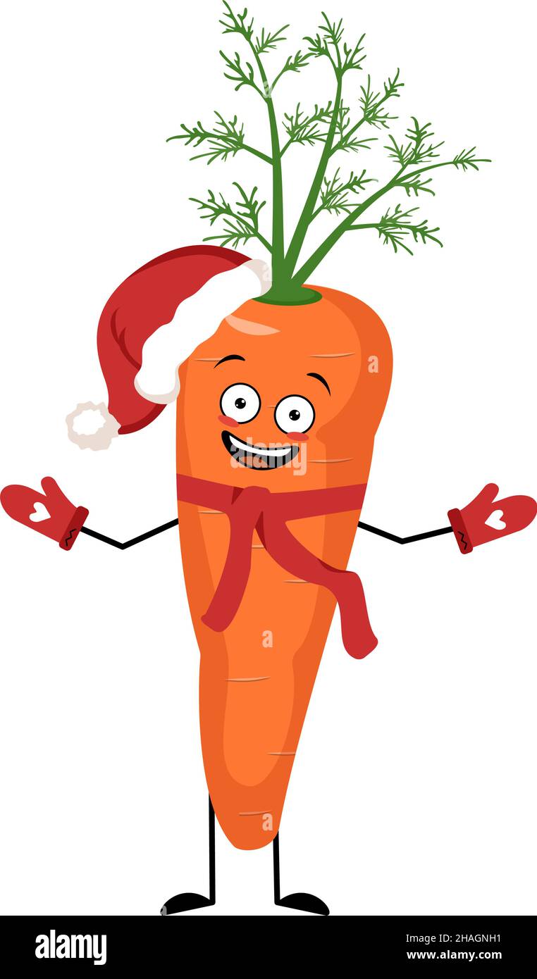 Carrot Santa character with happy emotion, joyful face, smile eyes ...