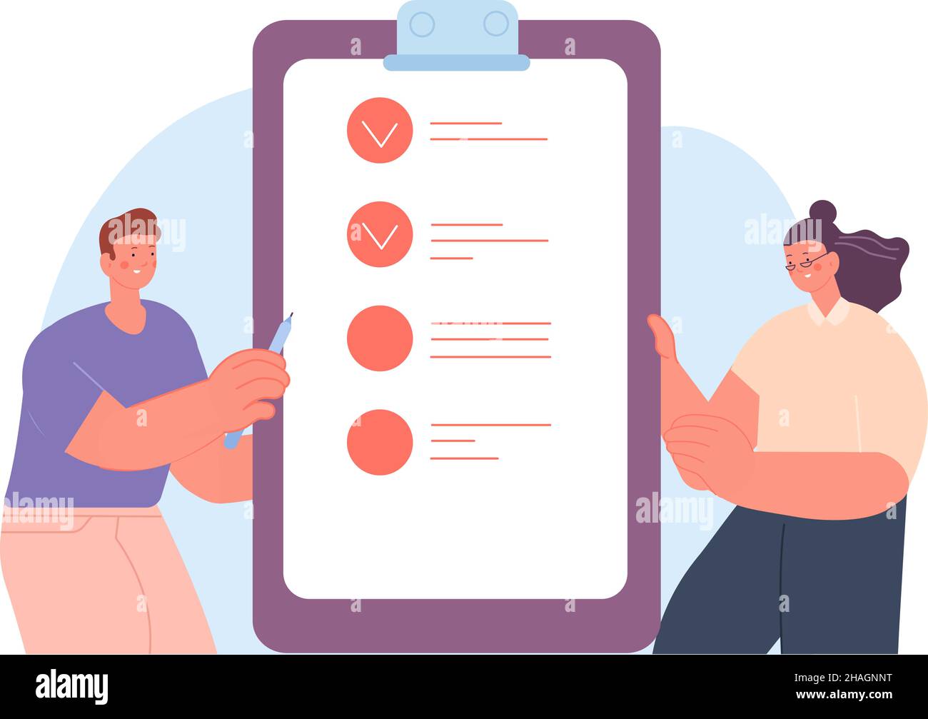 Business checklist. Time management. People looking on task list ...