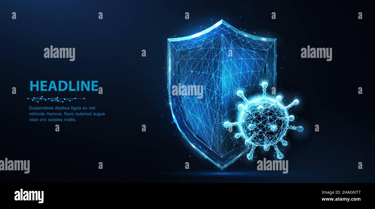 Shield vs virus. Abstract vector 3d shield viral microbe vs blue shield ...