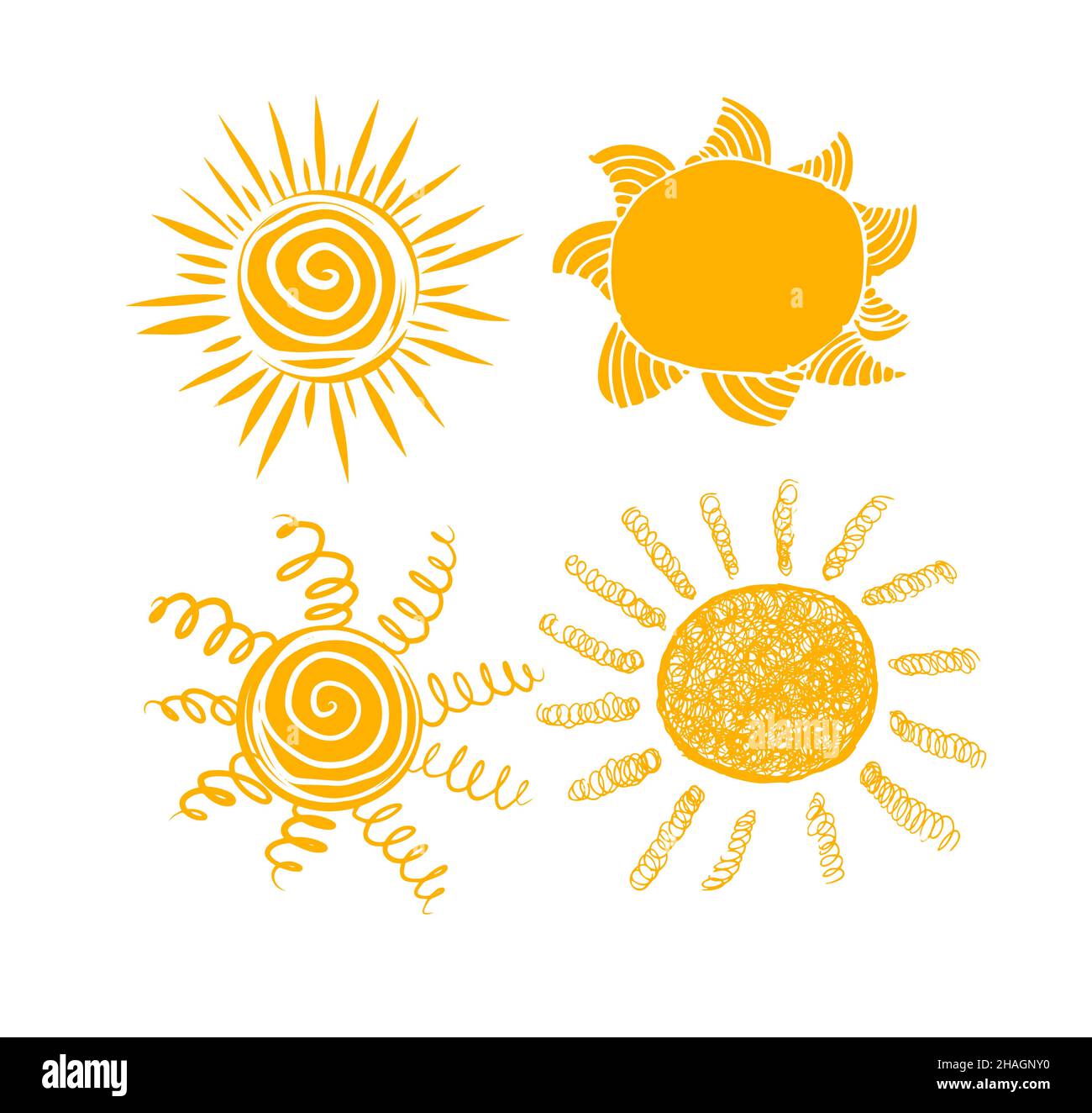 Suns. Elements for design. Set of beautiful sun. Vector illustration ...