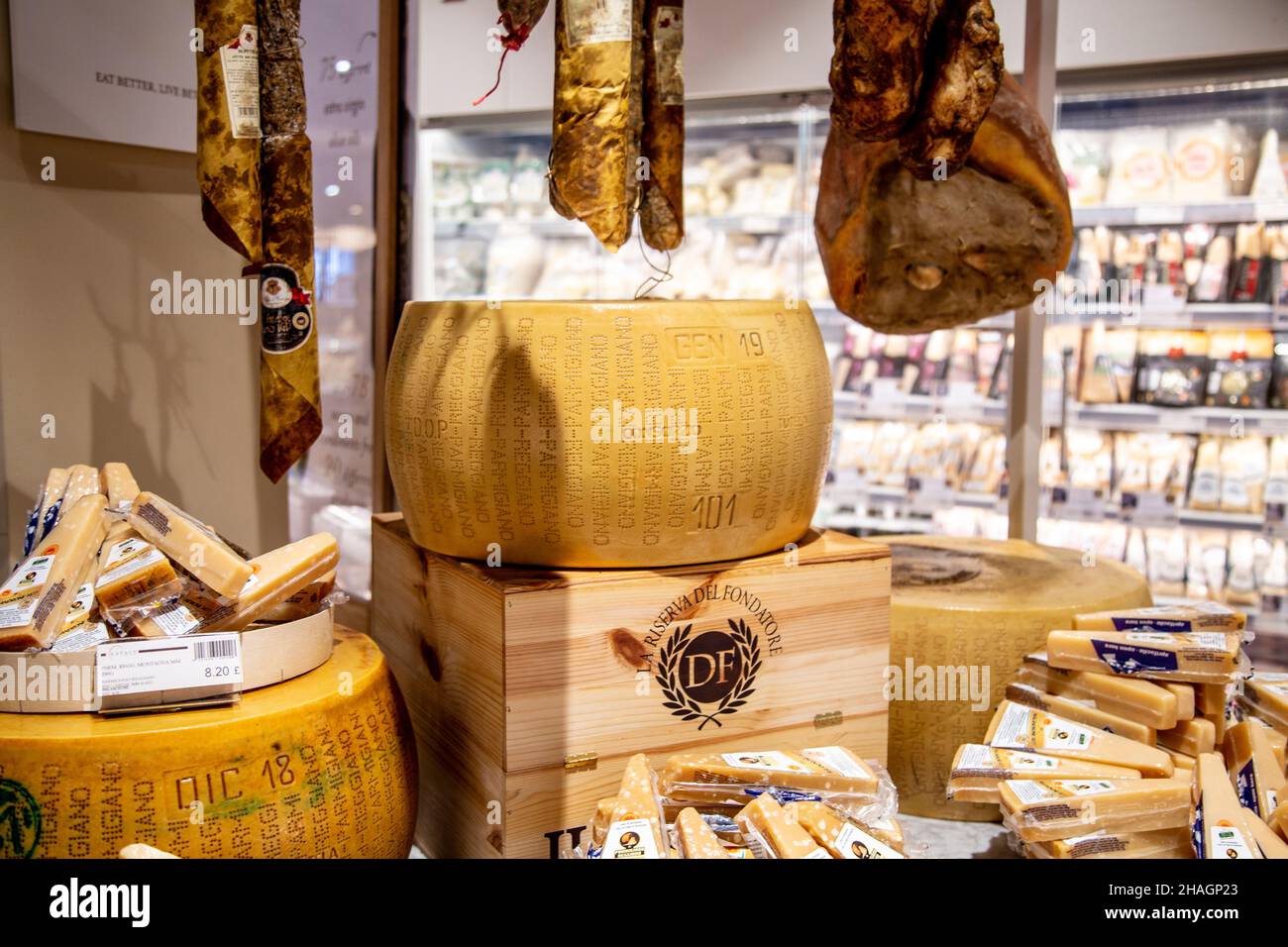 A wheel of gran parmigiano cheese at Eataly, London, UK Stock Photo - Alamy
