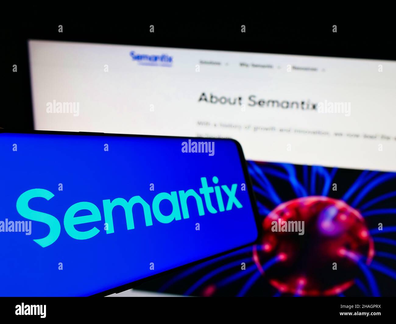Smartphone with logo of Swedish language company Semantix International ...
