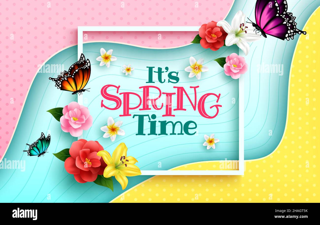 Spring time vector concept design. It's spring time text in white frame ...