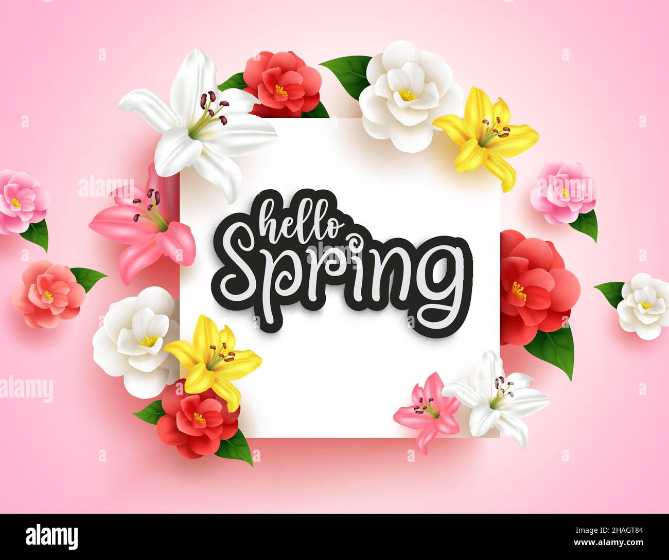 Spring greeting vector template design. Hello spring typography text in ...