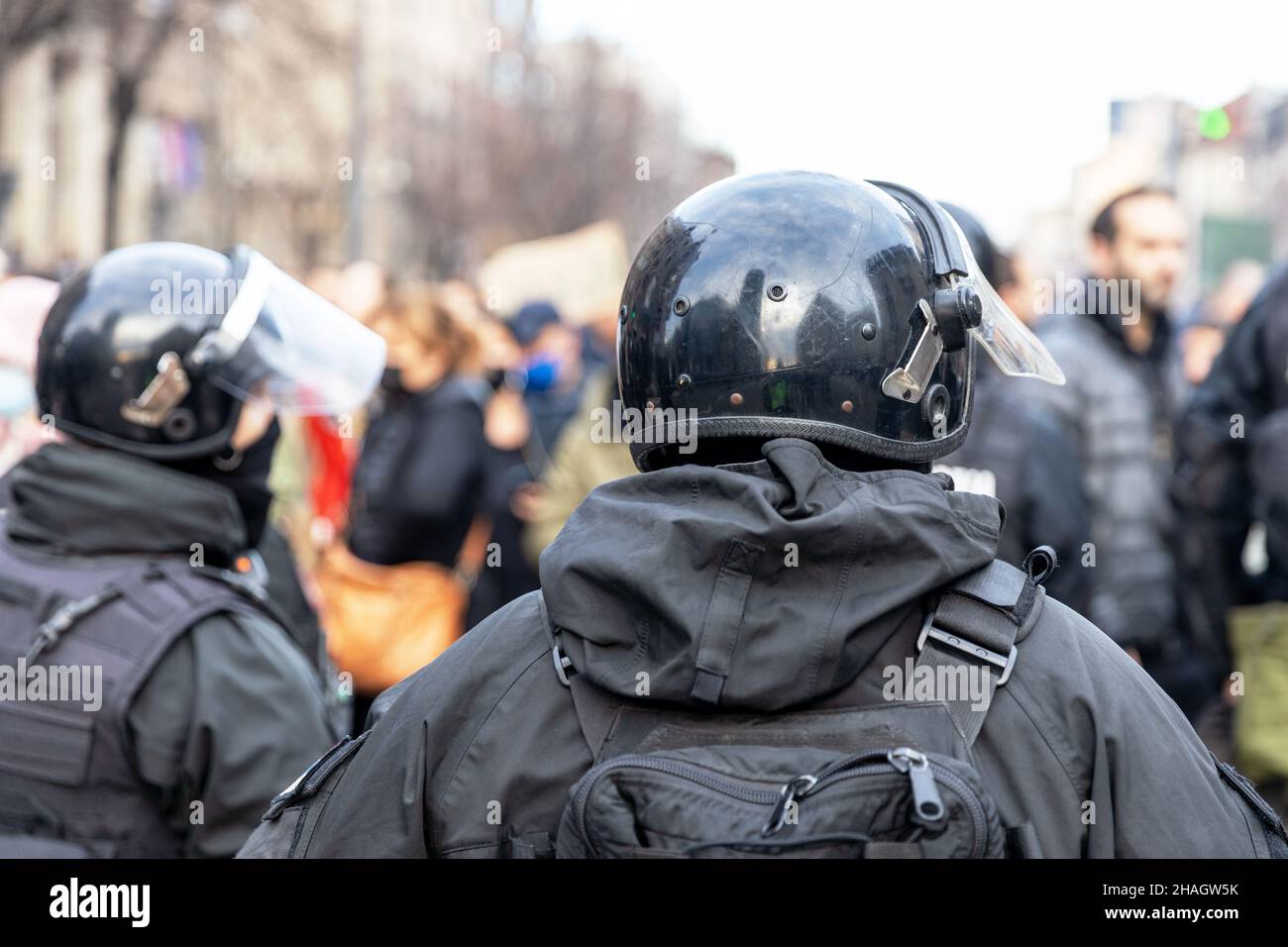Riot police officers on duty during protest or demonstration Stock ...