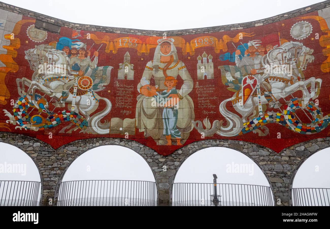 Russian Georgian friendship monument on Georgian Military Road Stock ...