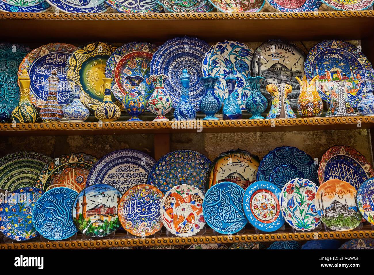 Collection of turkish ceramics on sale at the Grand Bazaar in Istanbul ...