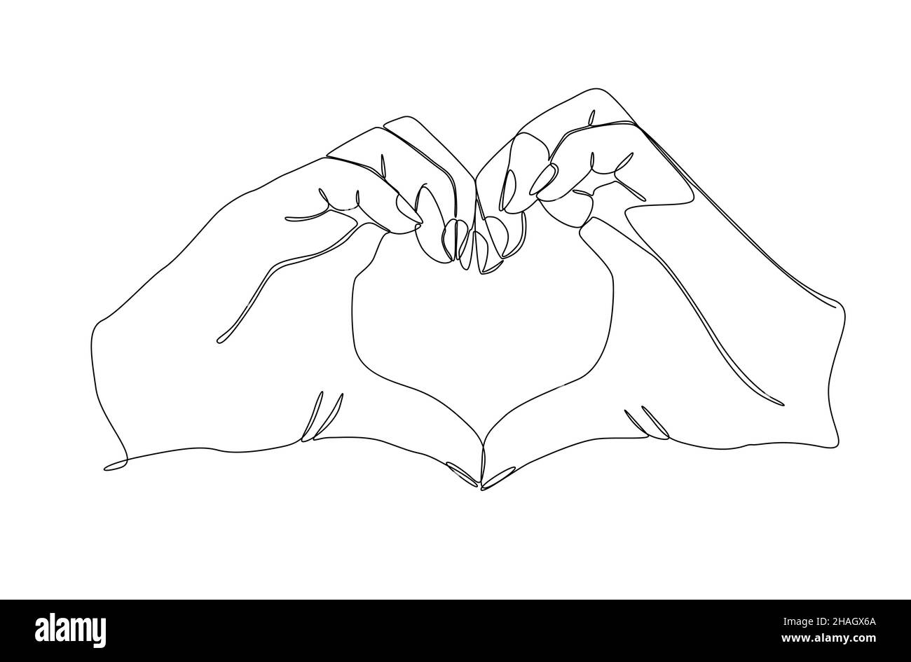 Simple hands in shape of love heart. Created with one continuous line ...