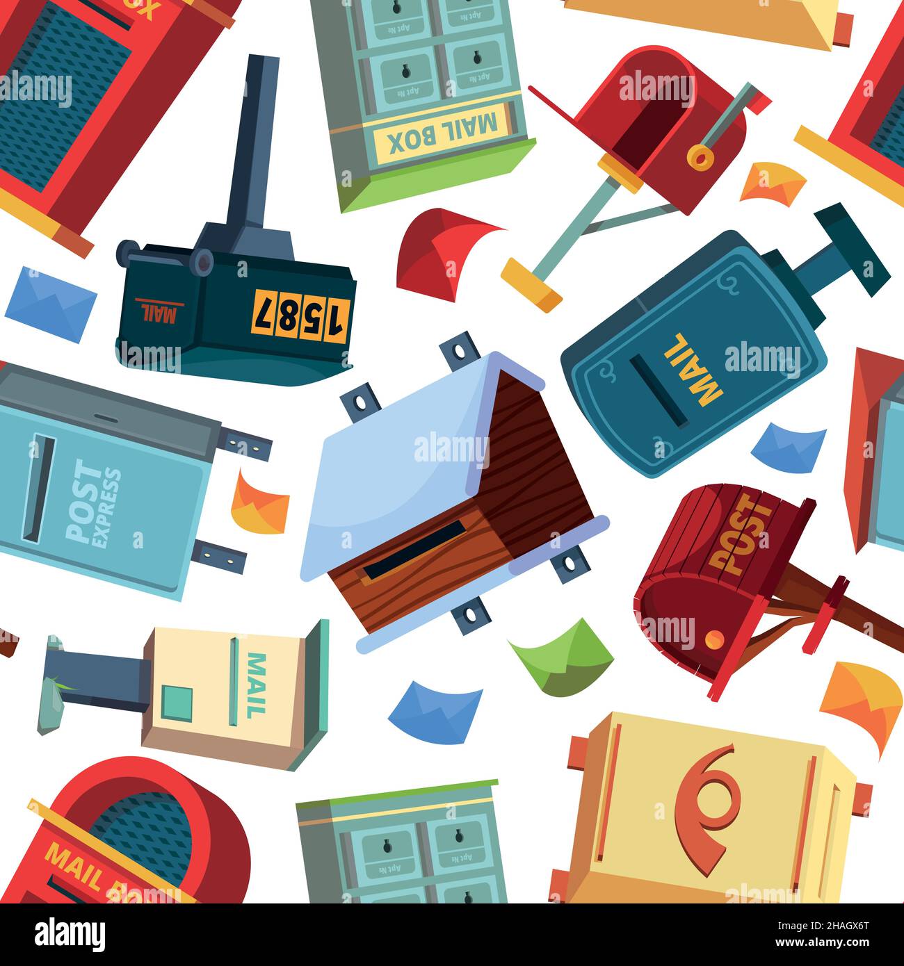 Mailboxes pattern. Correspondence containers appartment colorful post ...