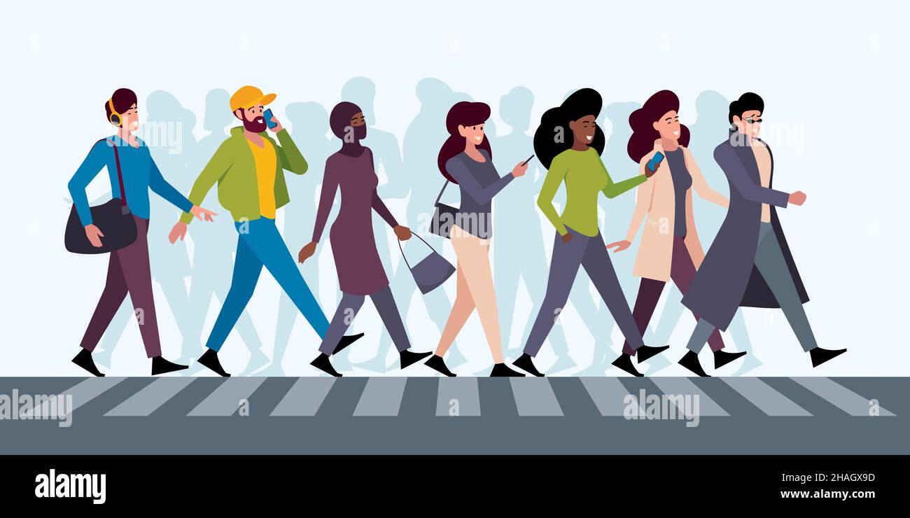 Cartoon Group Of People Walking Cartoon Illustration Of A Group Of